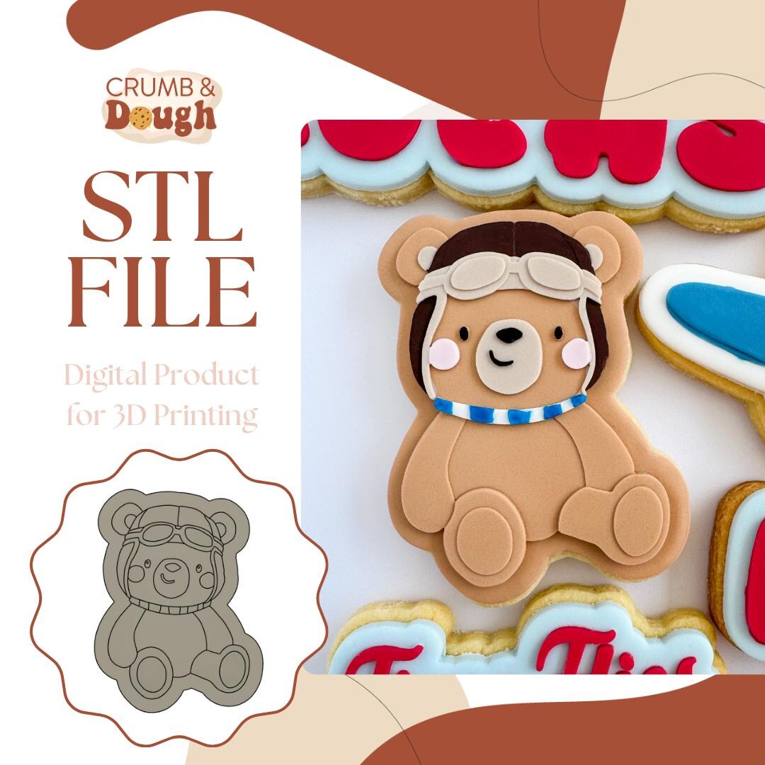 Sitting Aviator Bear Cookie Stamp & Cutter STL File - Etsy