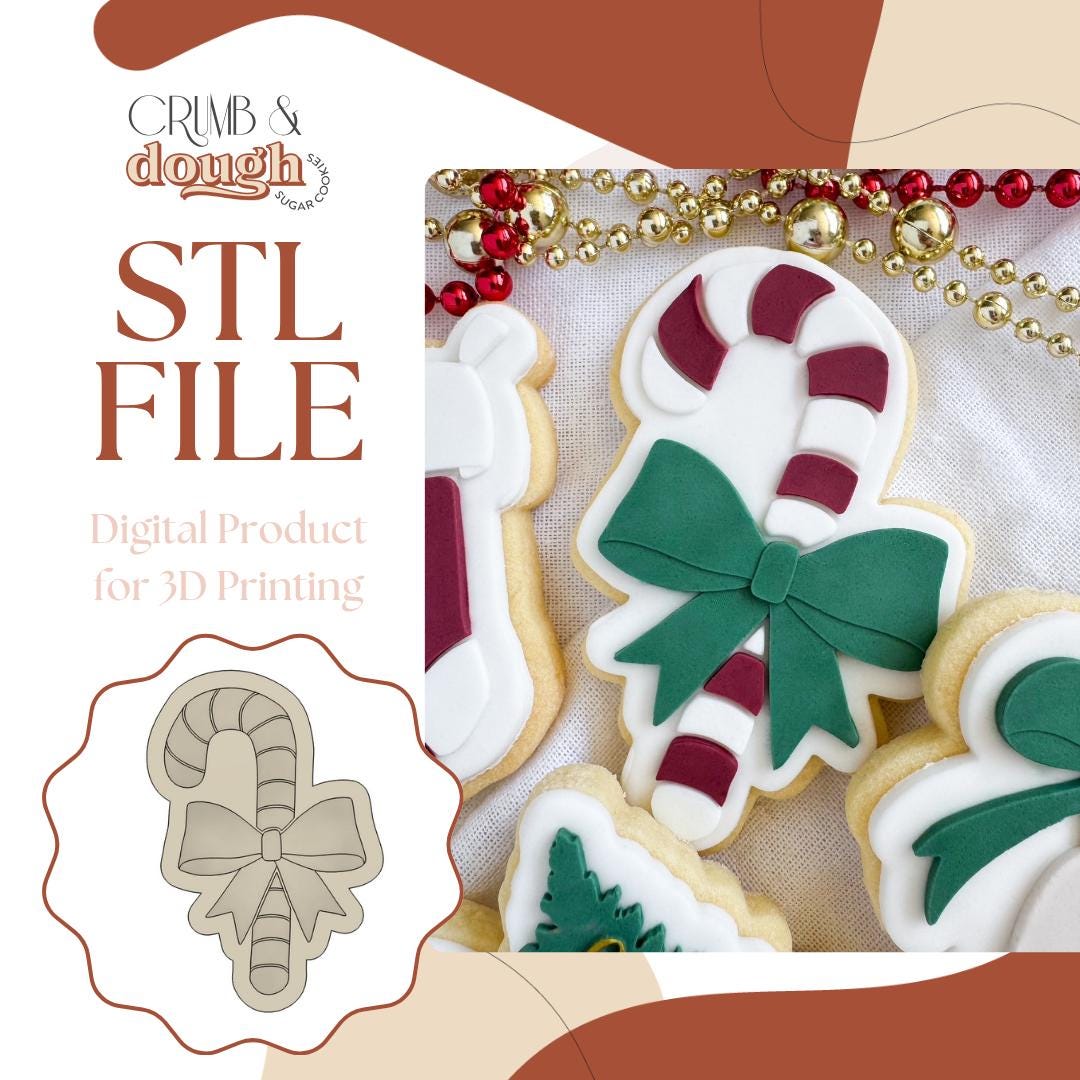 Candy Cane With Bow Cookie Stamp & Cutter STL File - Etsy
