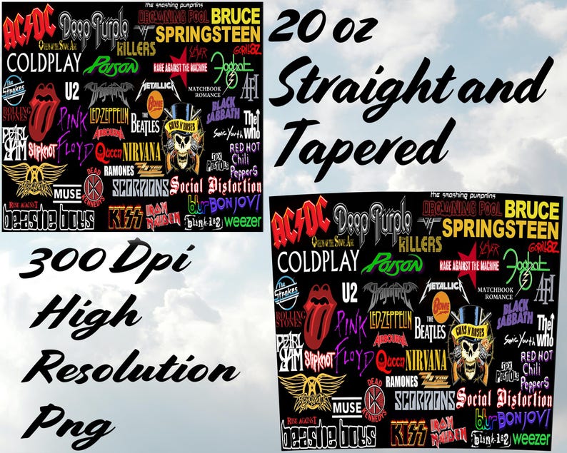 The Best Rock Bands Tumbler, 20 Oz Skinny Stitch Tumbler Sublimation ...