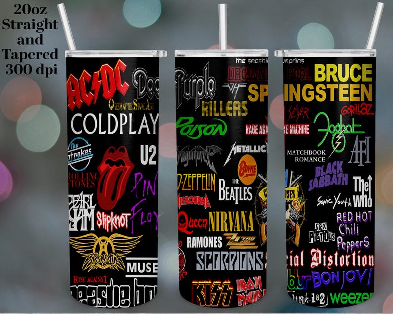The Best Rock Bands Tumbler, 20 Oz Skinny Stitch Tumbler Sublimation ...