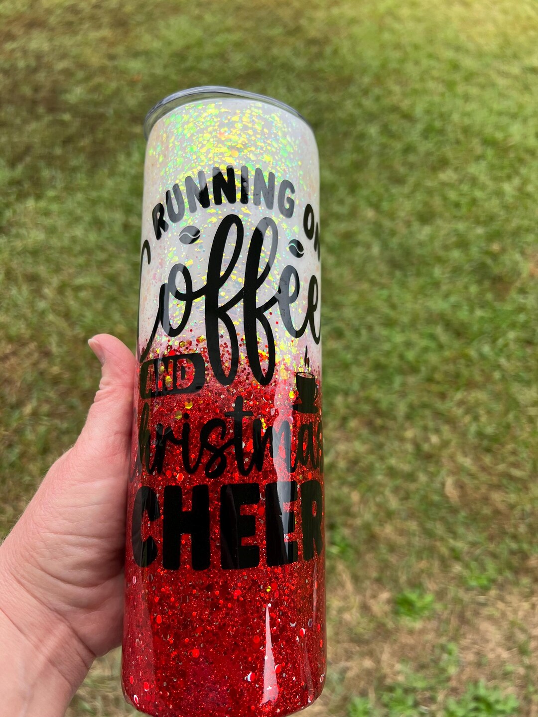 Christmas Tumbler, Running on Coffee and Christmas Cheer - Etsy