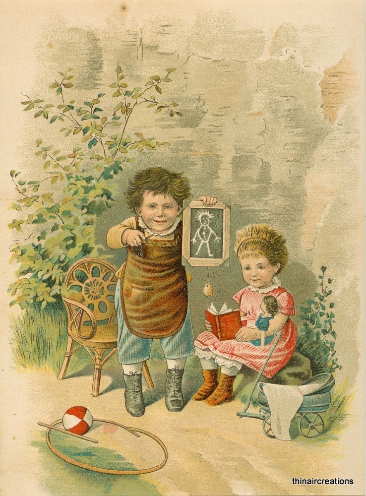 German Children Playing School Antique Print - Circa 1890's - Etsy