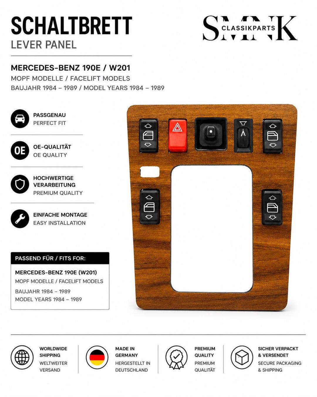 Mercedes Mopf Facelift W201 190E Lever Panel Reproduction, New, Wood ...