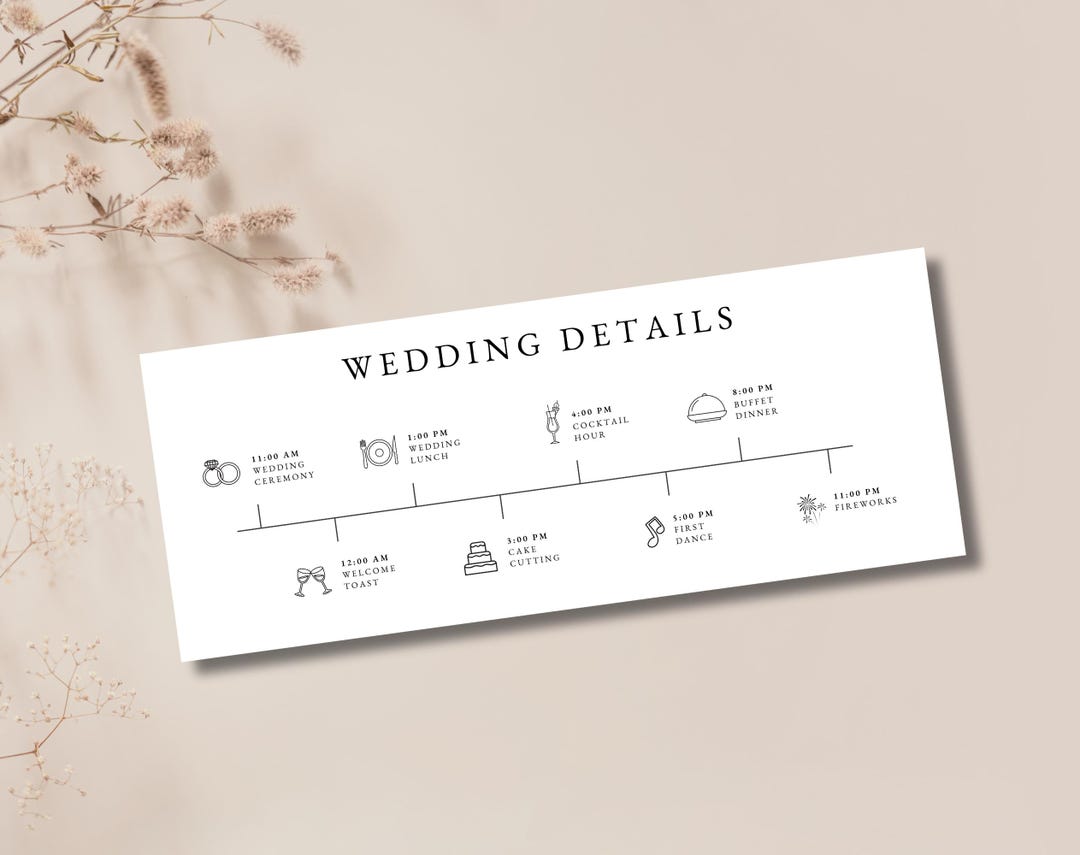 Wedding Details Card | Wedding Timeline | Wedding Itinerary Template ...