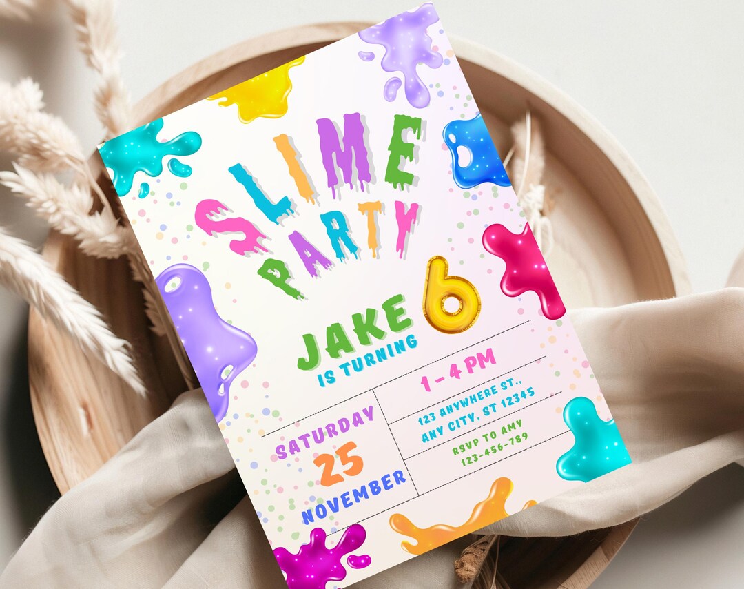 Slime Party Invitation | Boys Slime Theme | Girls | Glitter Slime ...