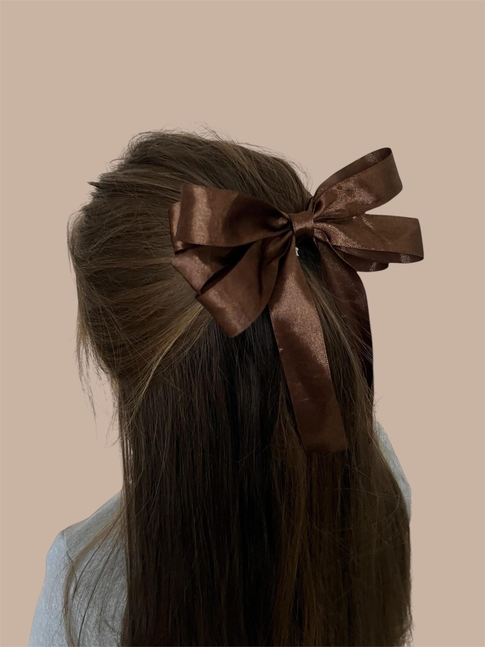 Chocolate Satin Bow, Brown Satin Bow, Satin Hair Bow, Chocolate Hair ...