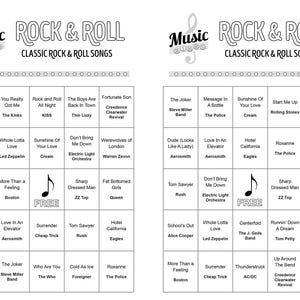 Rock and Roll Classics Music Bingo! Printer-friendly, Rock and Roll ...