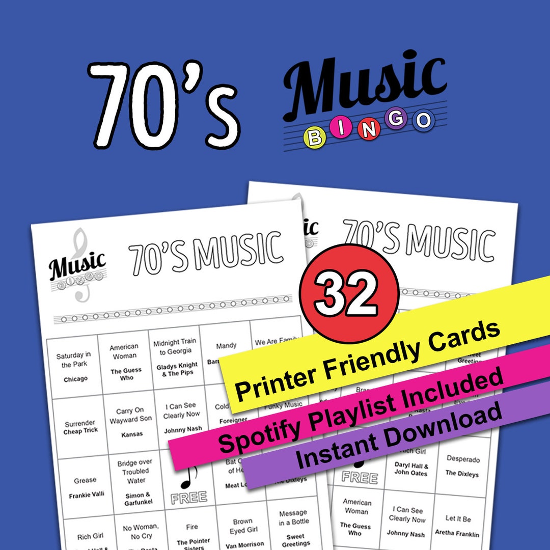 70's Music Bingo! Printer-friendly, 70's Music, Music Bingo, Instant ...