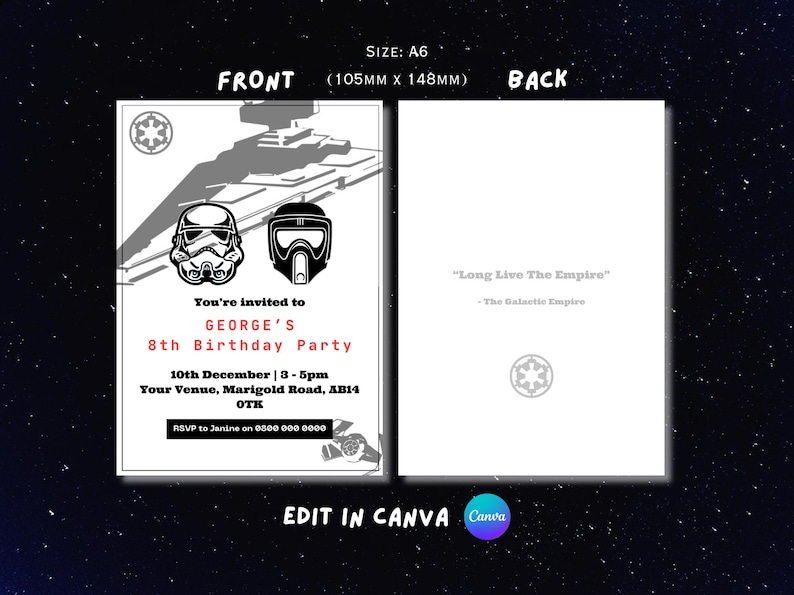 Editable Star Wars Birthday Invitation Star Destroyer Birthday ...