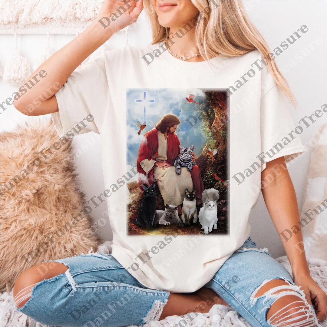 Vintage Jesus and Cats Png, Fantasy Kitten Digital, Cute Cat Png, Cool ...