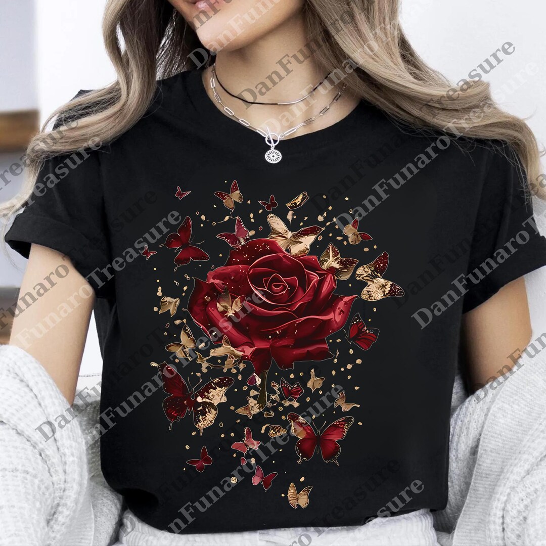Vibrant Purple Butterfly and Rose Png Butterfly Graphic Tee Butterfly ...