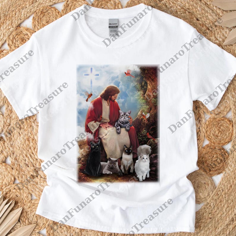 Vintage Jesus and Cats Png, Fantasy Kitten Digital, Cute Cat Png, Cool ...
