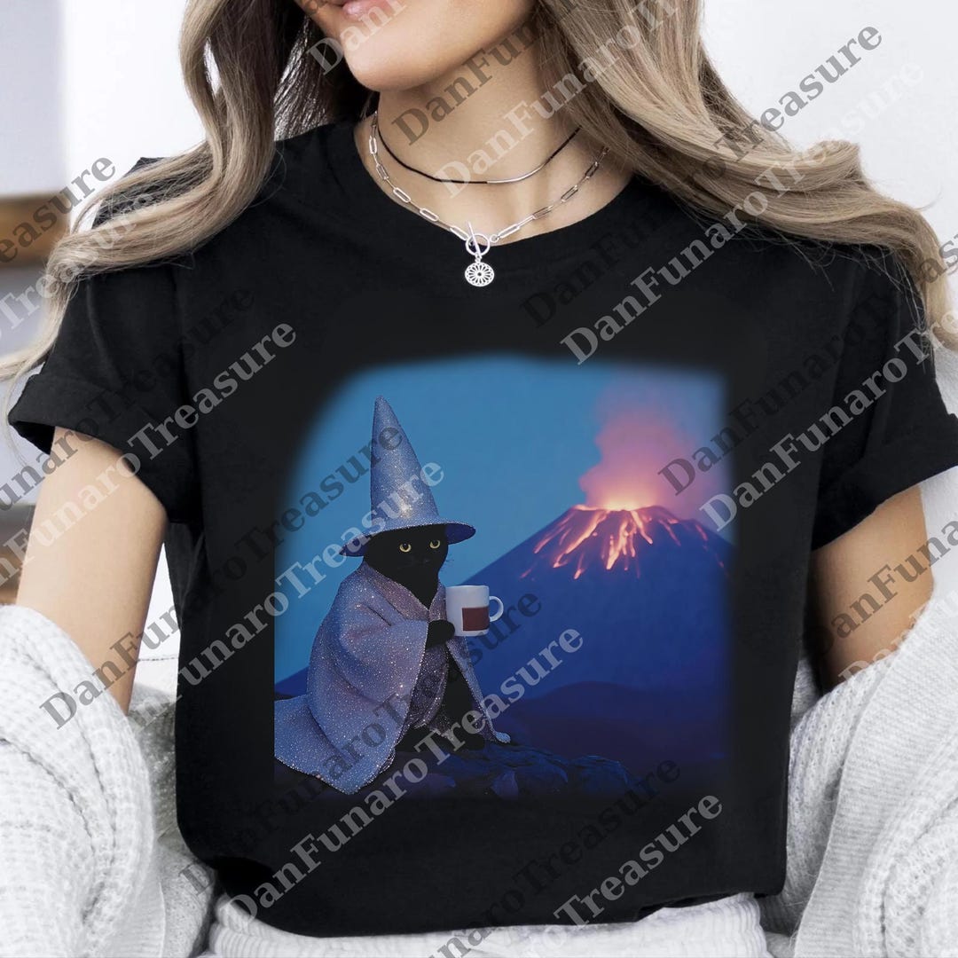 Volcano Cat Wizard Png, Funny Meme Cat Png, Spooky Graphic Png, Coffee ...