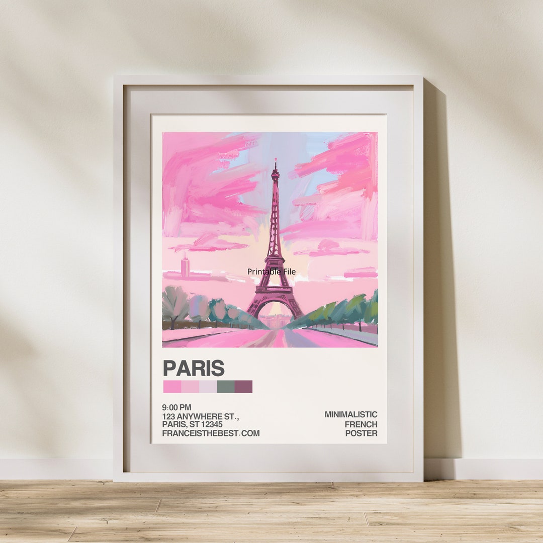 Paris Eiffel Tower Minimalist French Art Print – Pink Aesthetic ...