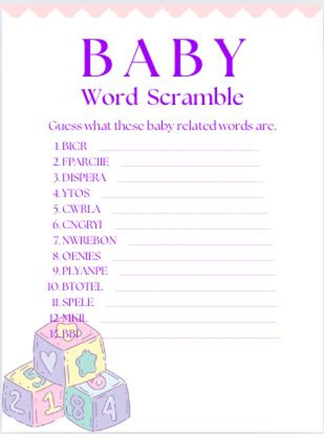 Baby Shower Word Scramble Game - Etsy