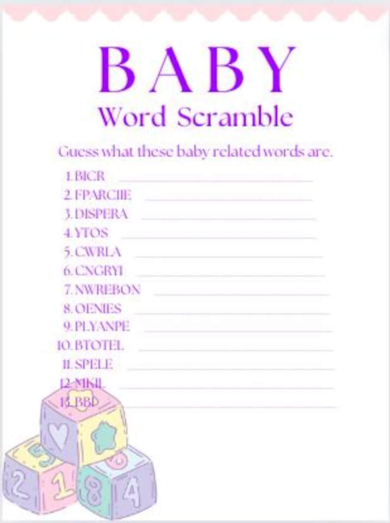 Baby Shower Word Scramble Game - Etsy