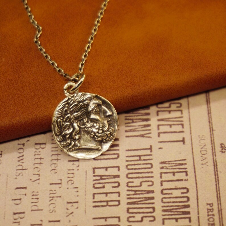 Zeus Men Necklace, Greek God Zeus Sterling Silver Pendent, Rolo Chain ...