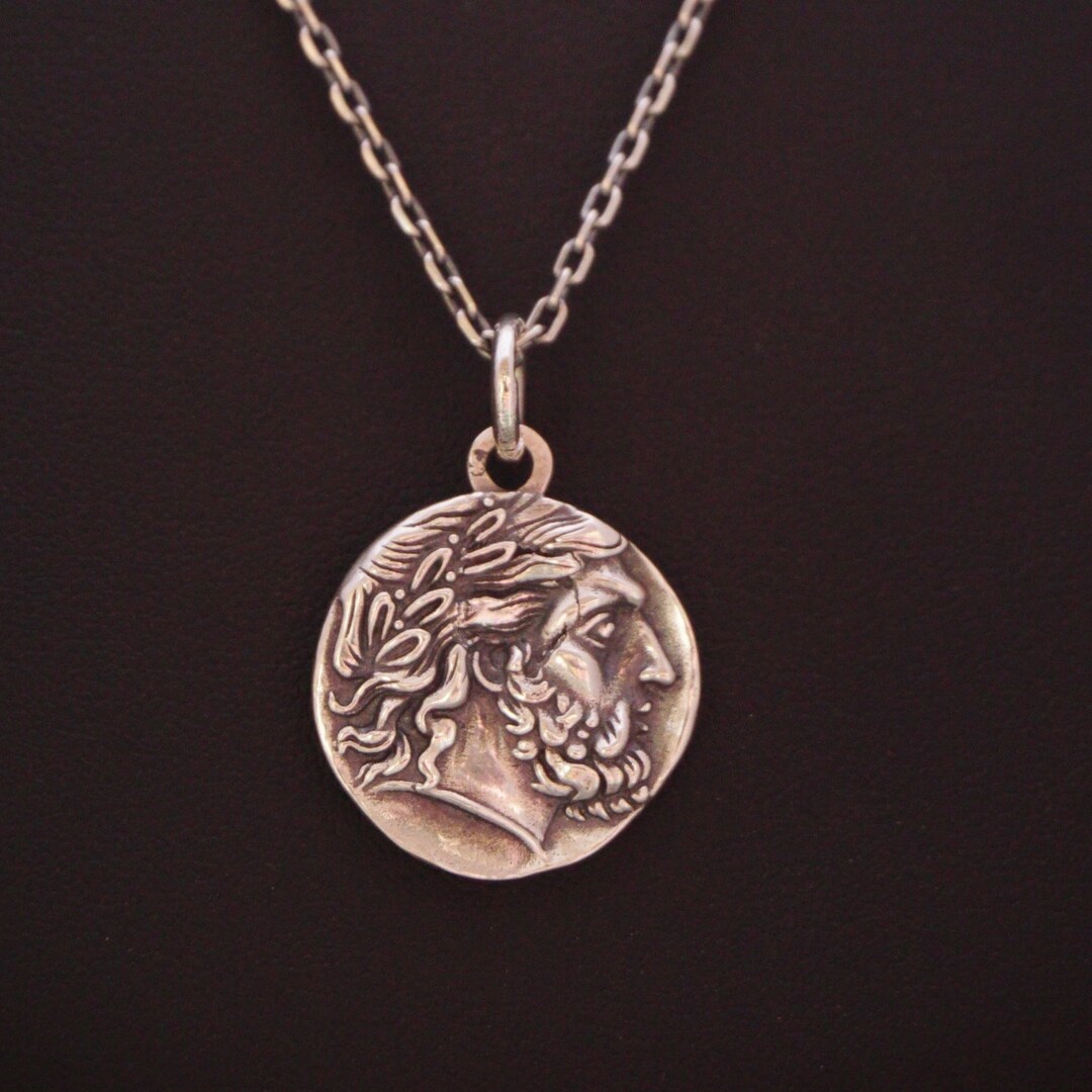 Zeus Men Necklace, Greek God Zeus Sterling Silver Pendent, Rolo Chain ...
