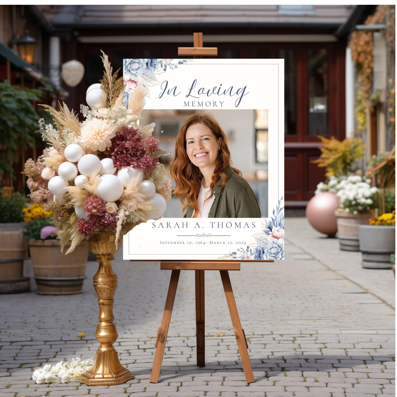 Editable Funeral Welcome Sign Template Blue Floral Large Sign Funeral ...