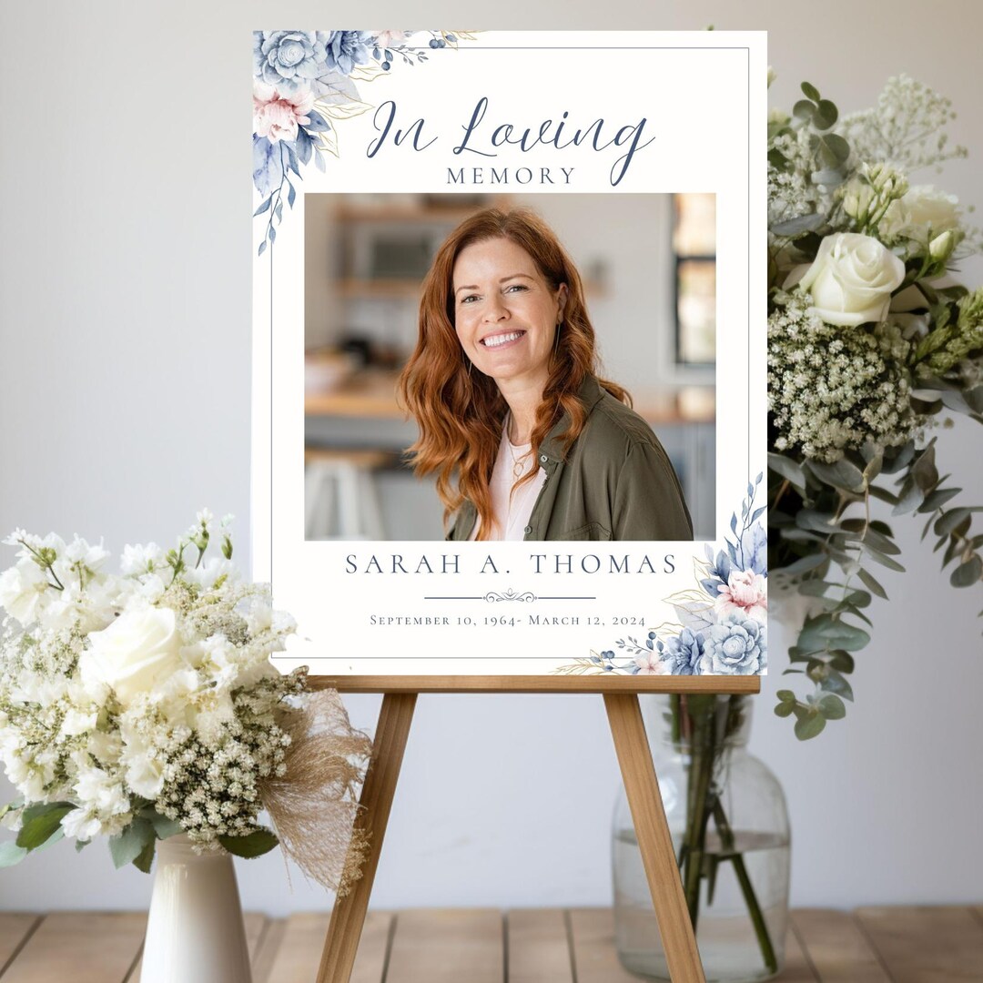 Editable Funeral Welcome Sign Template - Blue Floral Large Sign ...