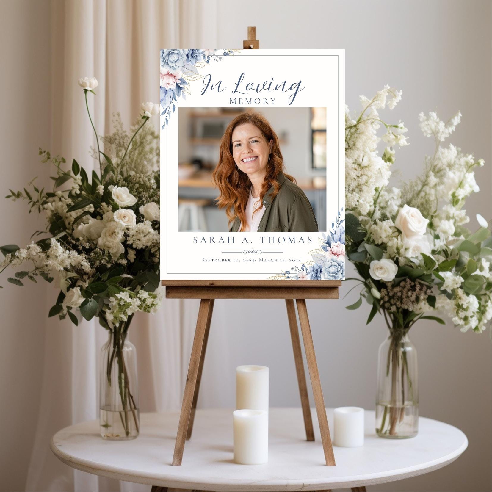 Editable Funeral Welcome Sign Template - Blue Floral Large Sign ...