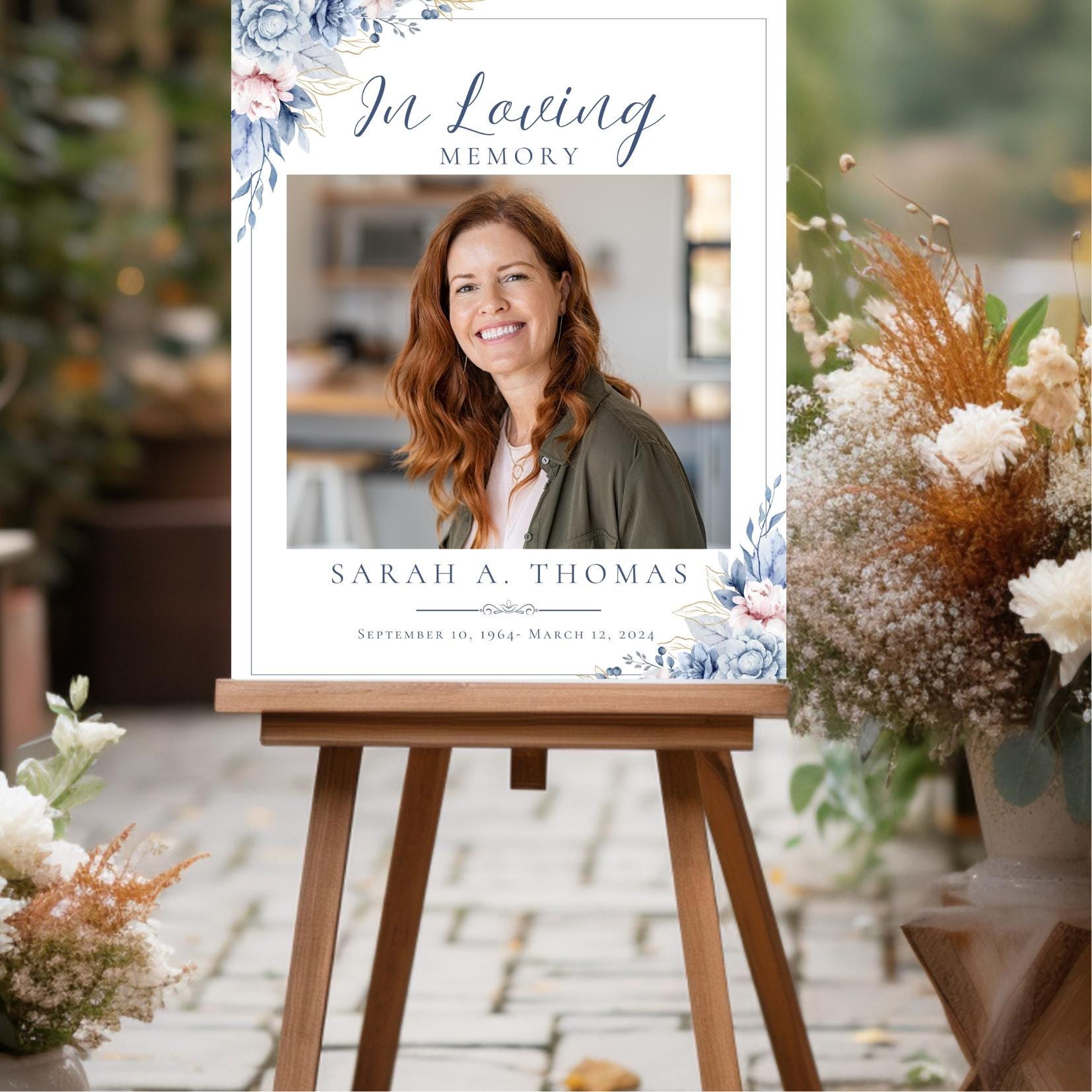 Editable Funeral Welcome Sign Template - Blue Floral Large Sign ...