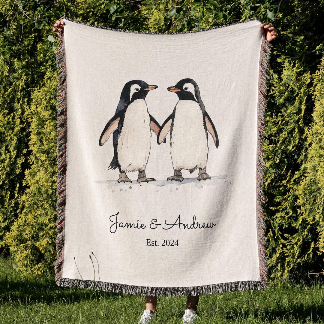 Custom Penguin Anniversary Date Blanket, Personalized Wedding Blanket ...