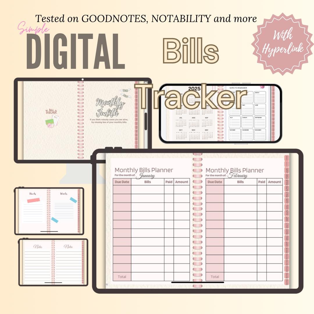 Digital Monthly Bills Tracker for Good Notes, Notability Etc - Etsy