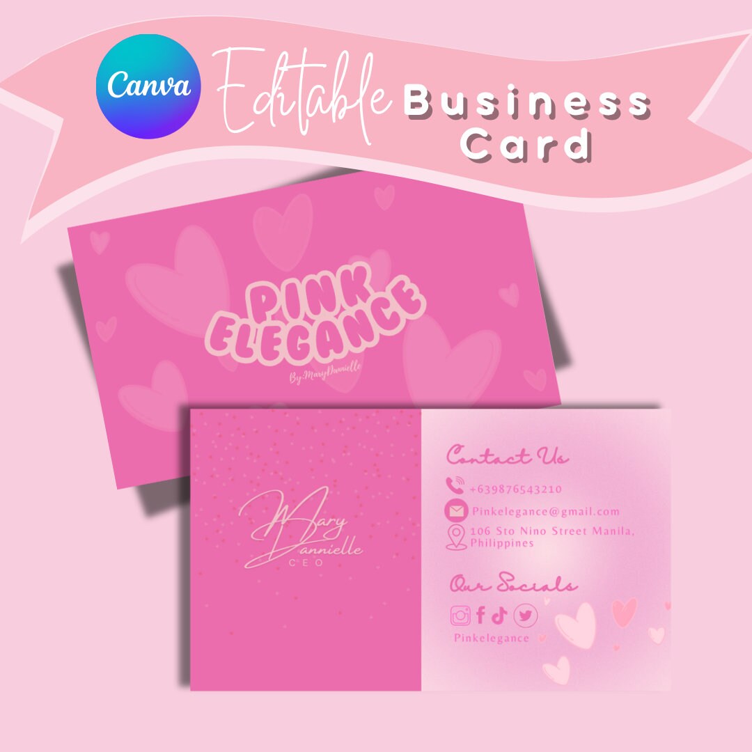 Editable Business Card Pink Business Card Template Pink Editable ...