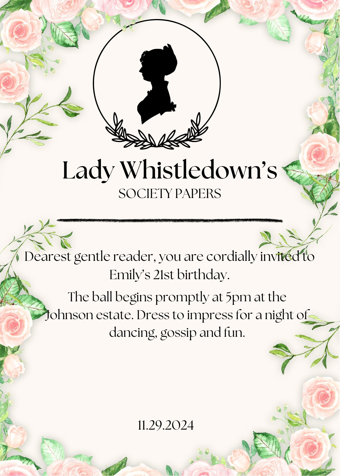 Bridgerton Birthday Invitation - Etsy