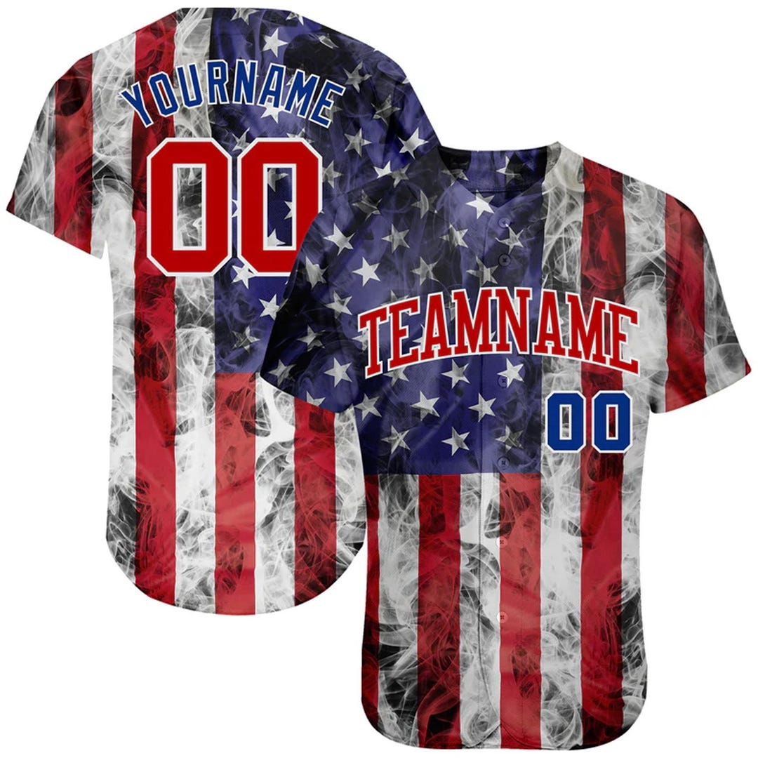 Custom White Red-royal 3D American Flag Fashion Authentic Baseball ...