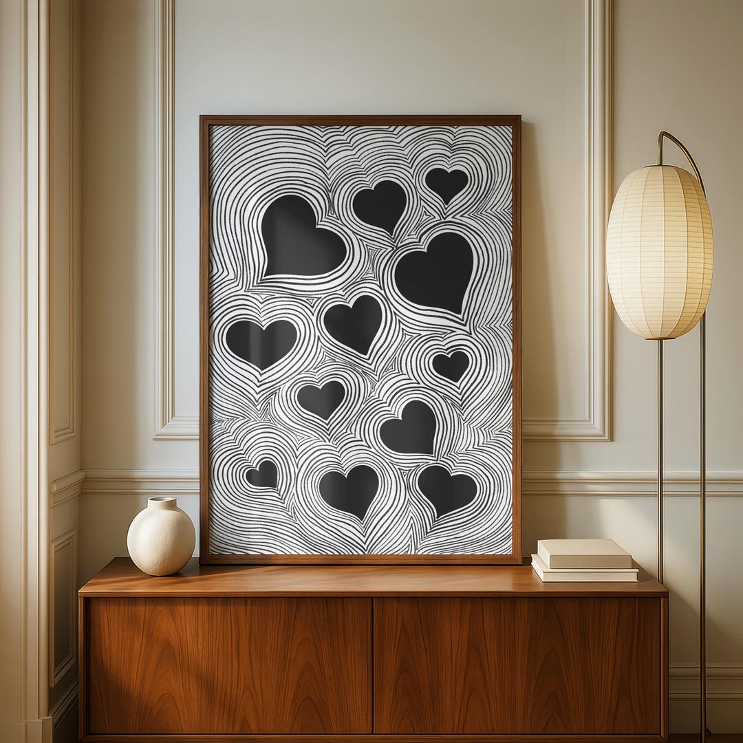 Abstract Heart Line Art Print | Minimalist Scandinavian Decor (digital ...