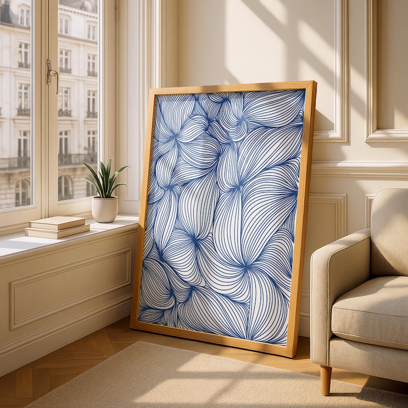 Blue Abstract Line Art Print | Modern Scandinavian Wall Decor (digital ...