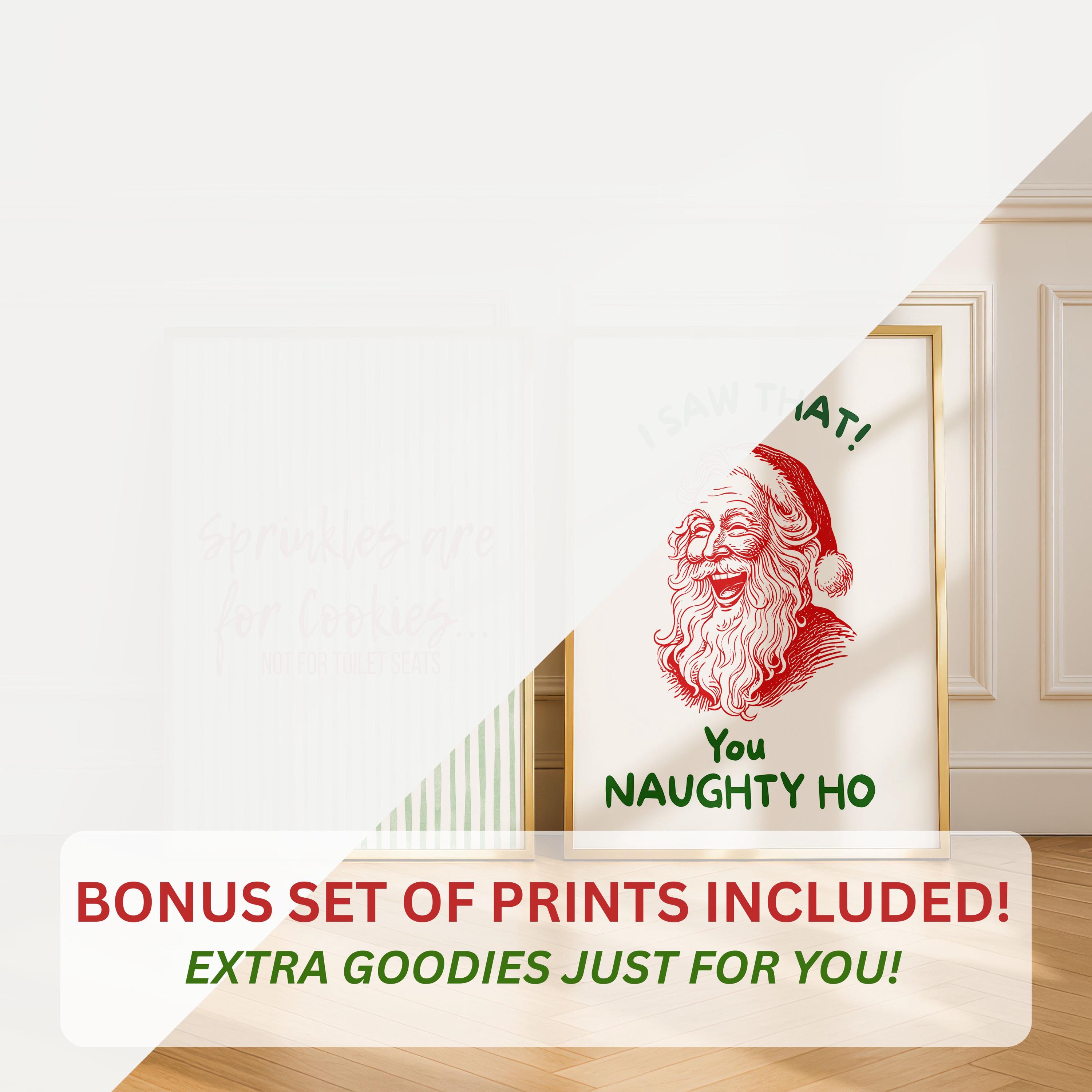 Funny Santa Christmas Bathroom Art Prints | Holiday Restroom Decor ...