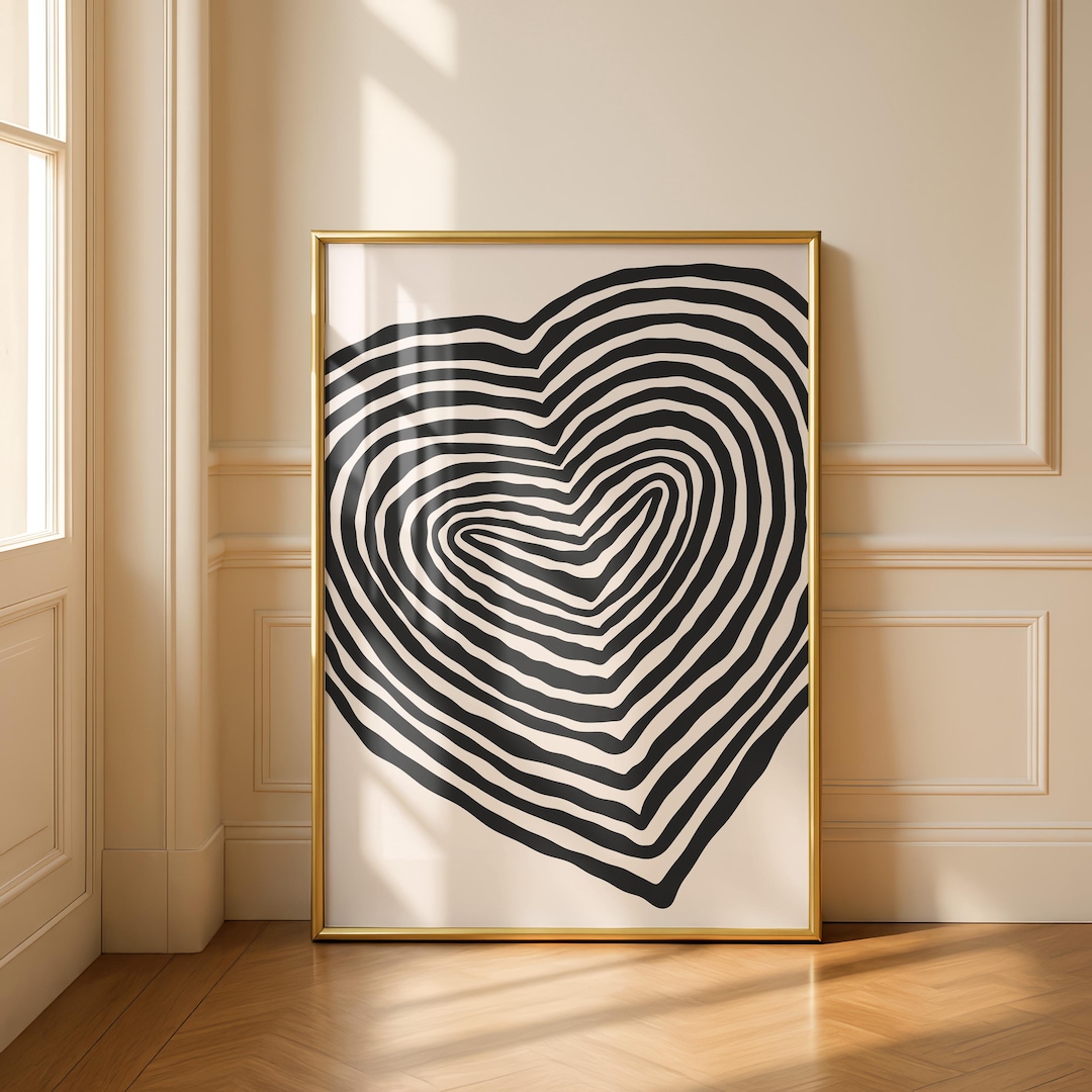 Abstract Heart Line Art Printable, Modern Minimal Love Wall Art, Black ...