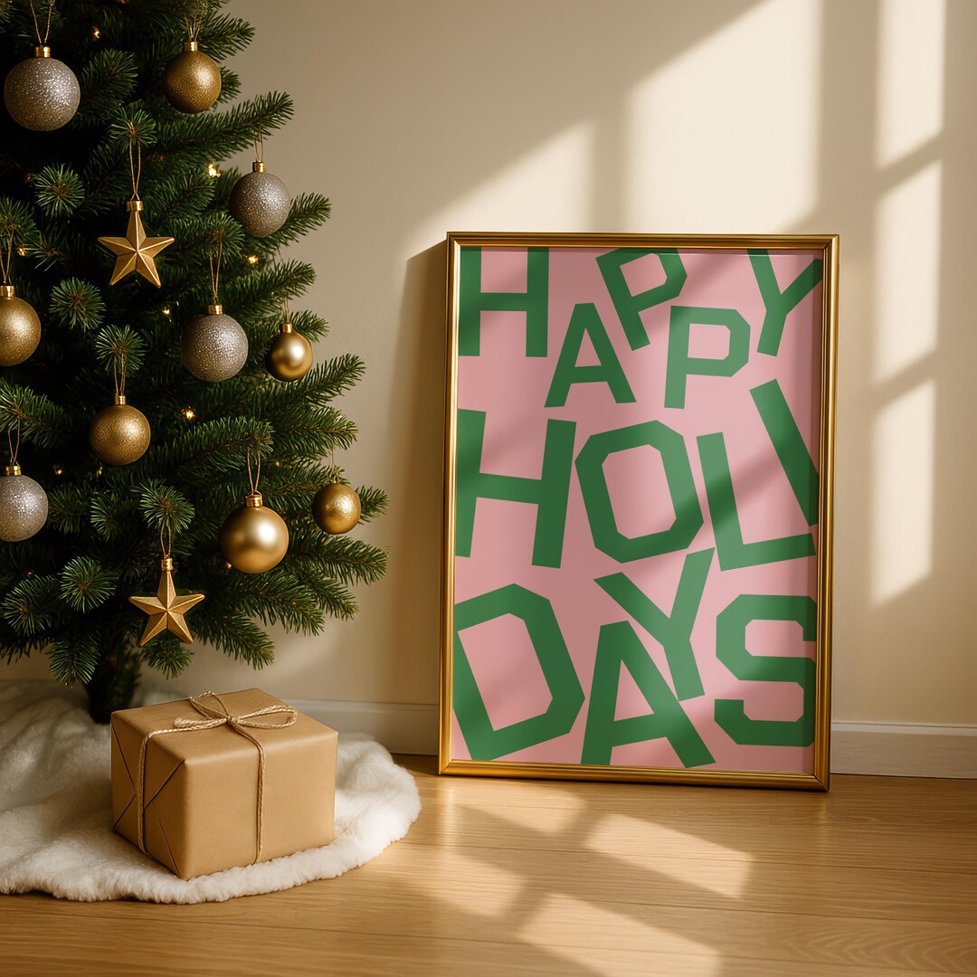 Retro Christmas Print | Pink & Green Holiday Wall Art (digital Download ...