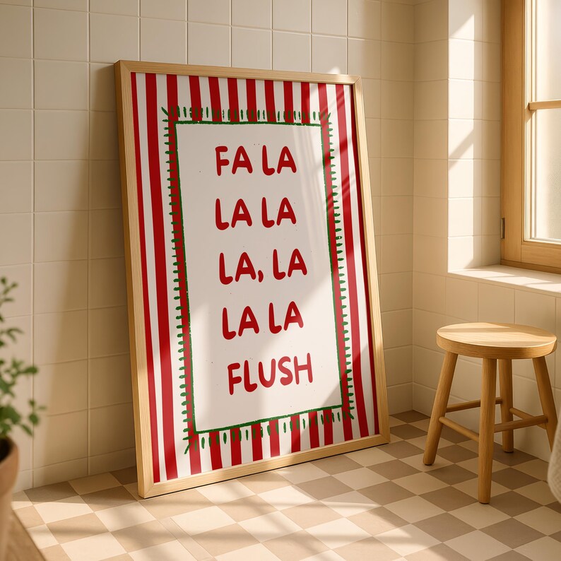 Funny Santa Christmas Bathroom Art Prints | Holiday Restroom Decor ...