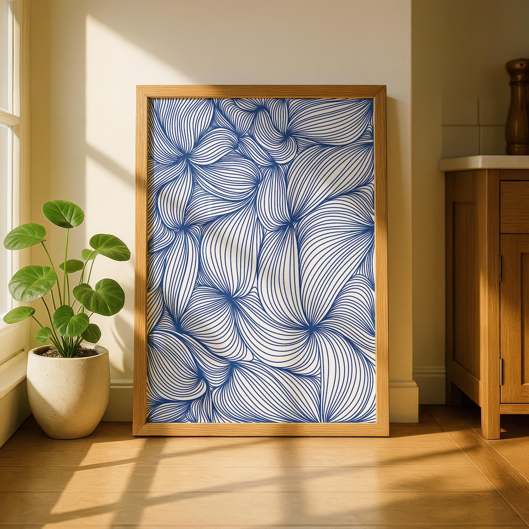 Blue Abstract Line Art Print | Modern Scandinavian Wall Decor (digital ...