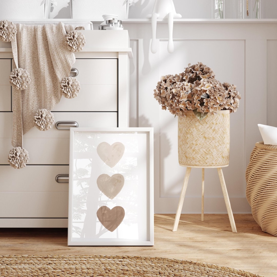 Beige Brown Hearts Print,valentine's Day Decor,hearts Decor,love Print ...