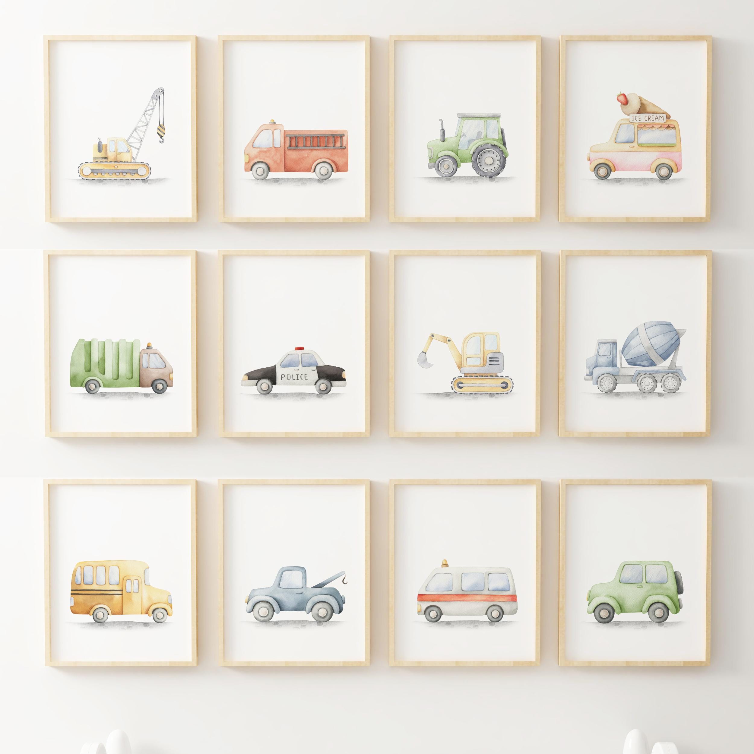 Watercolor Transport Print, Transport Printable, Police Car, Fire Truck ...
