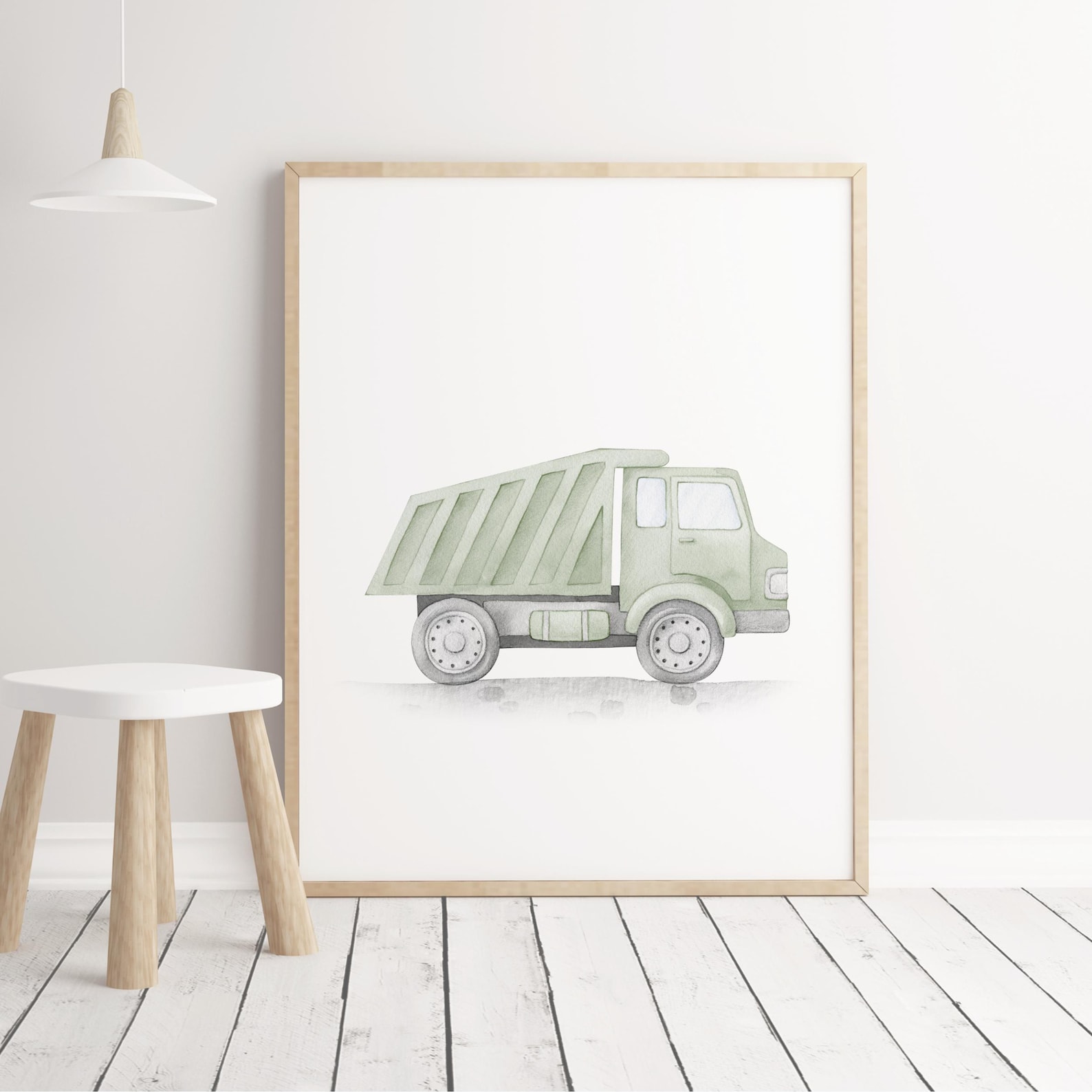 Sage Green Construction Vehicle Watercolor Prints: Boys Room Decor ...
