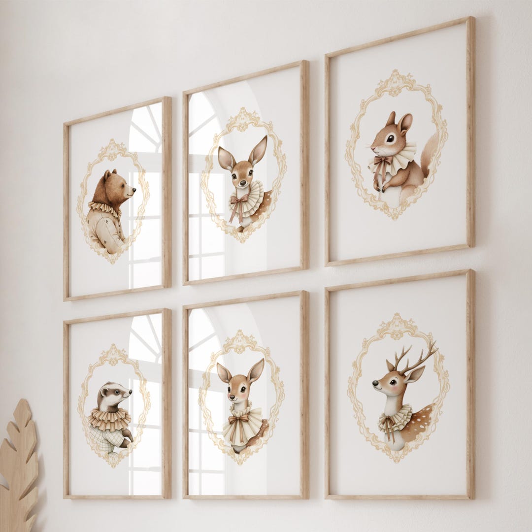Vintage Forest Animal Nursery Print Set: Baroque Crests (digital ...