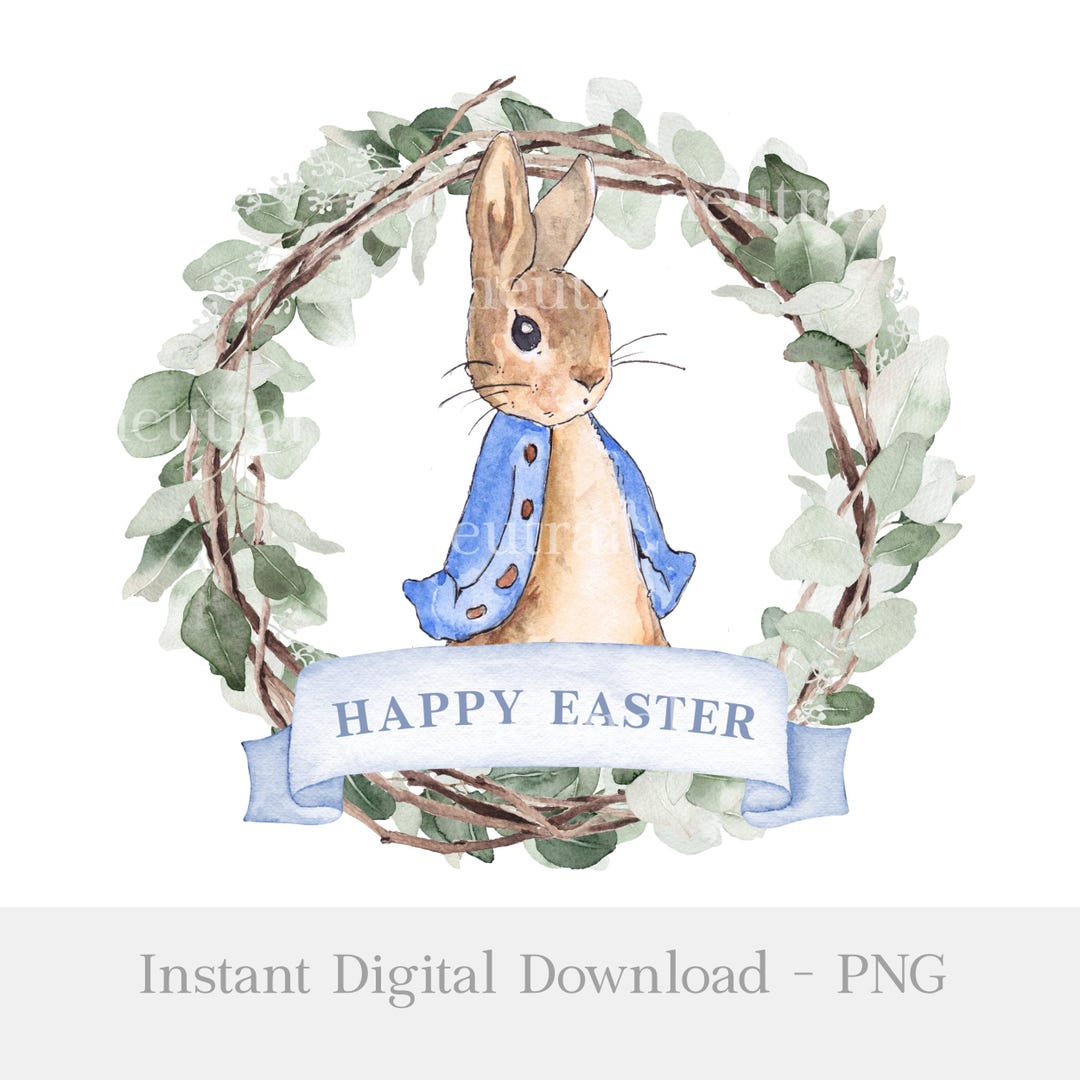 Happy Easter Rabbit Sublimation Design,blue Happy Easter With Wreath ...