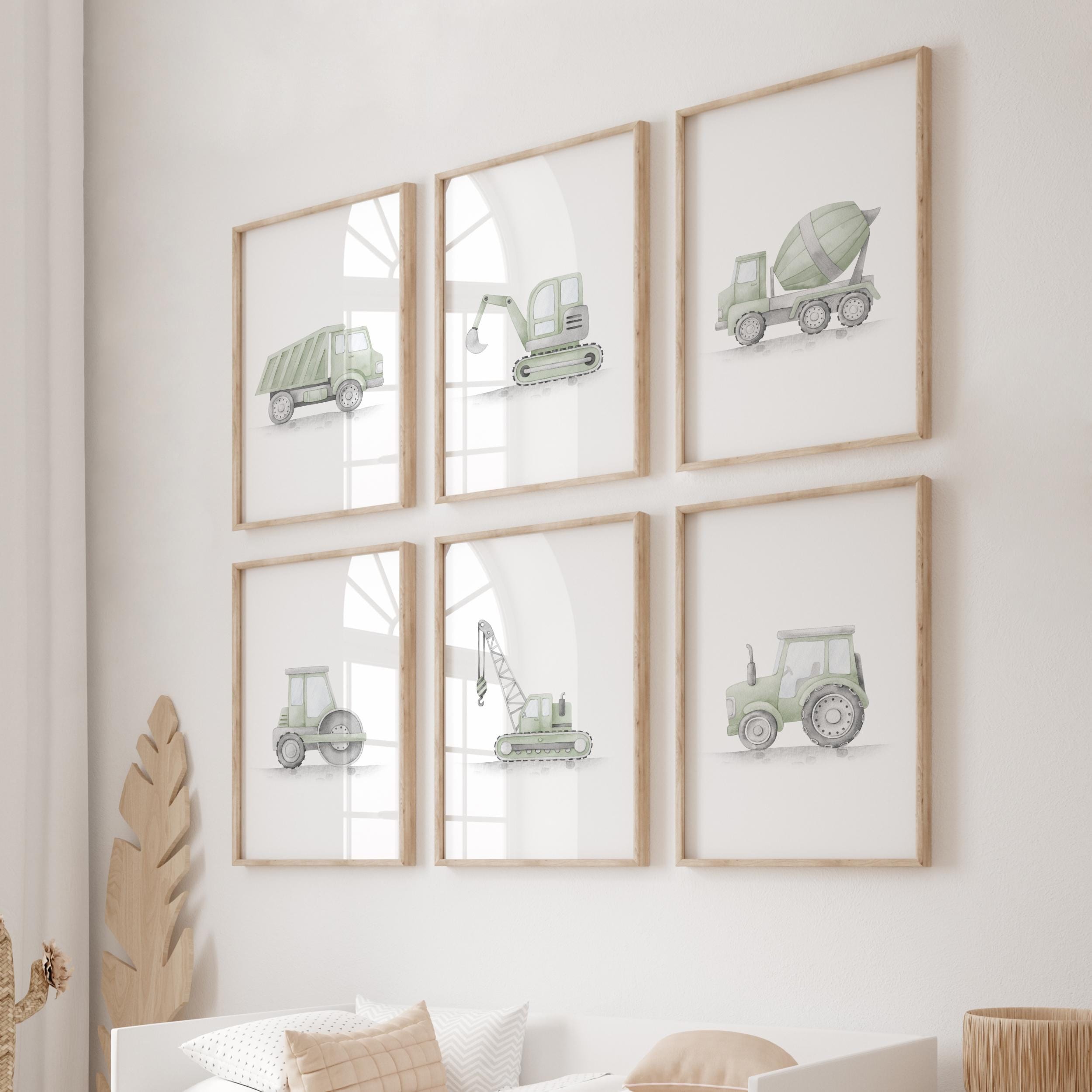 Sage Green Construction Vehicle Watercolor Prints: Boys Room Decor ...