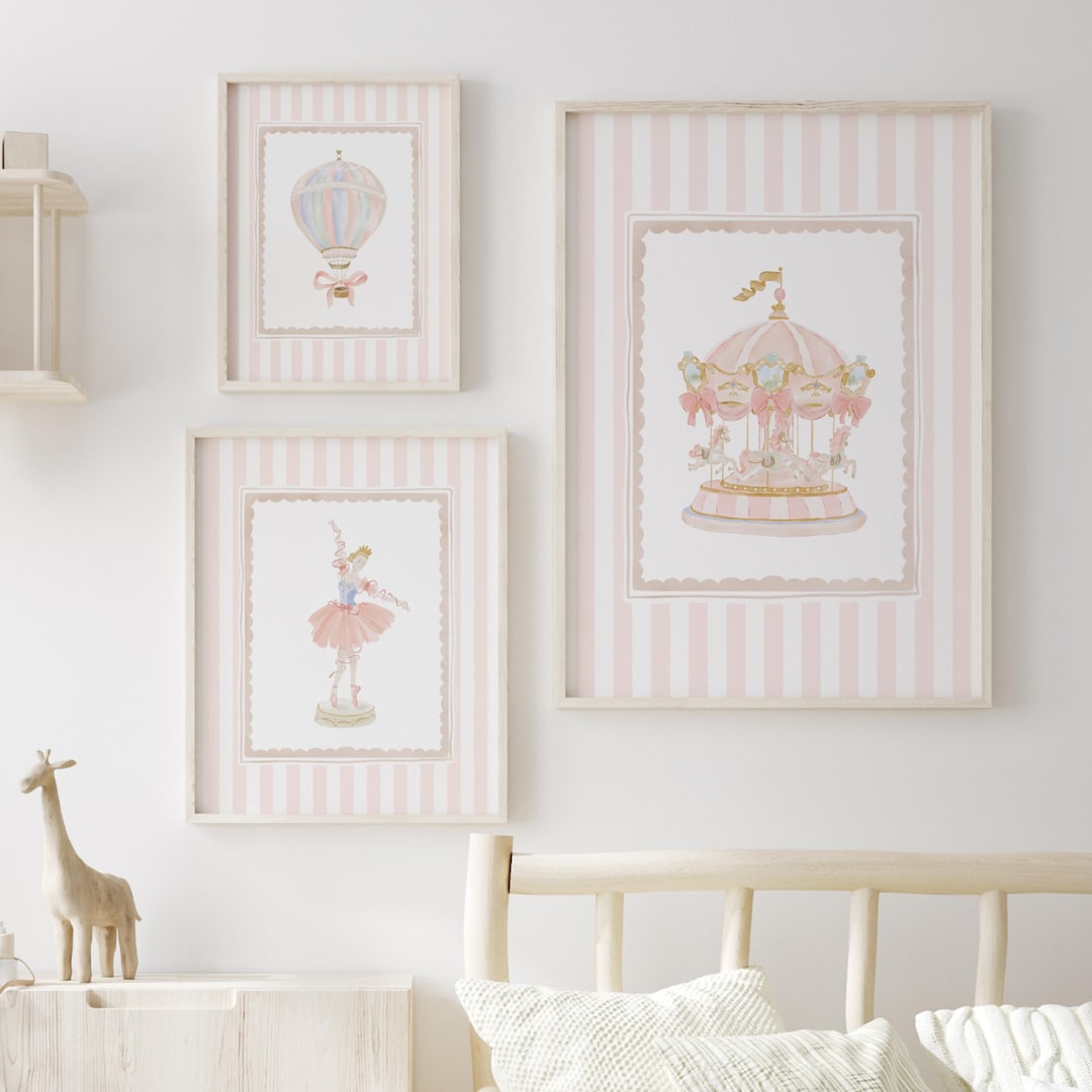 Vintage Nursery Print Set: Carousel, Ballerina, Balloon (digital ...