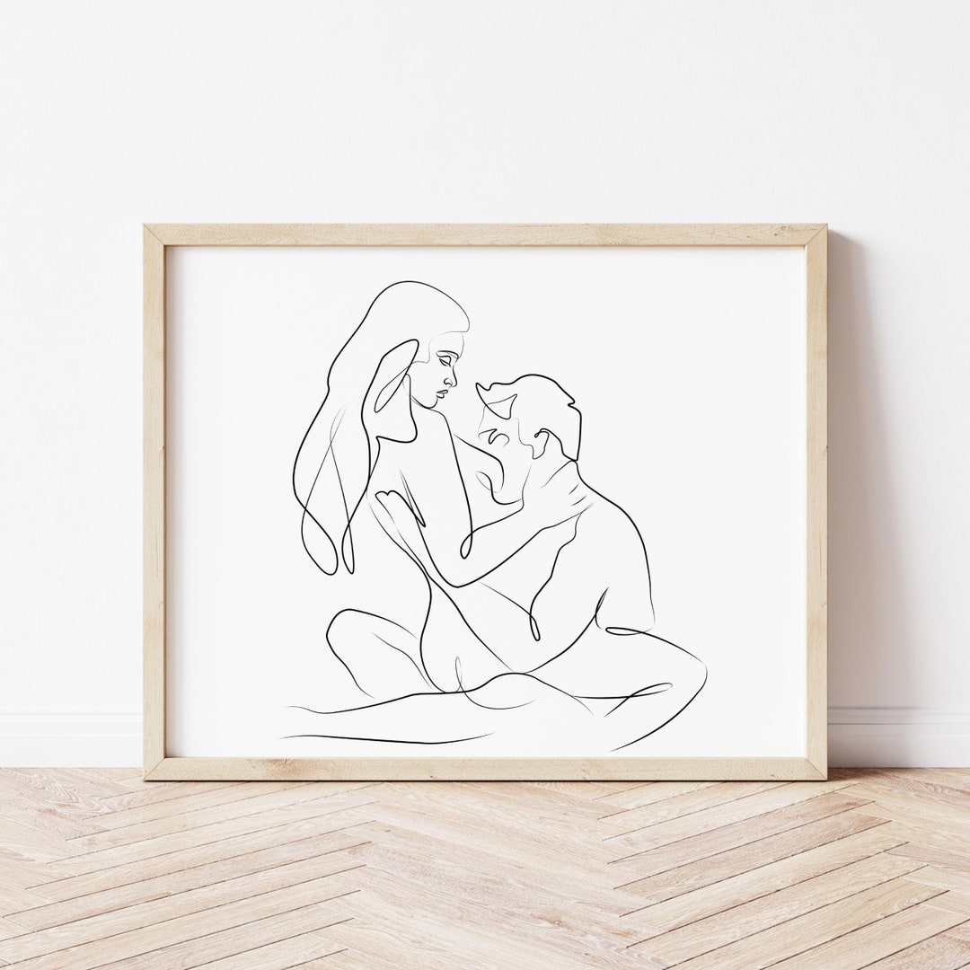 Erotic Line Art Print Sex Line Art Minimal Home Decor Black White