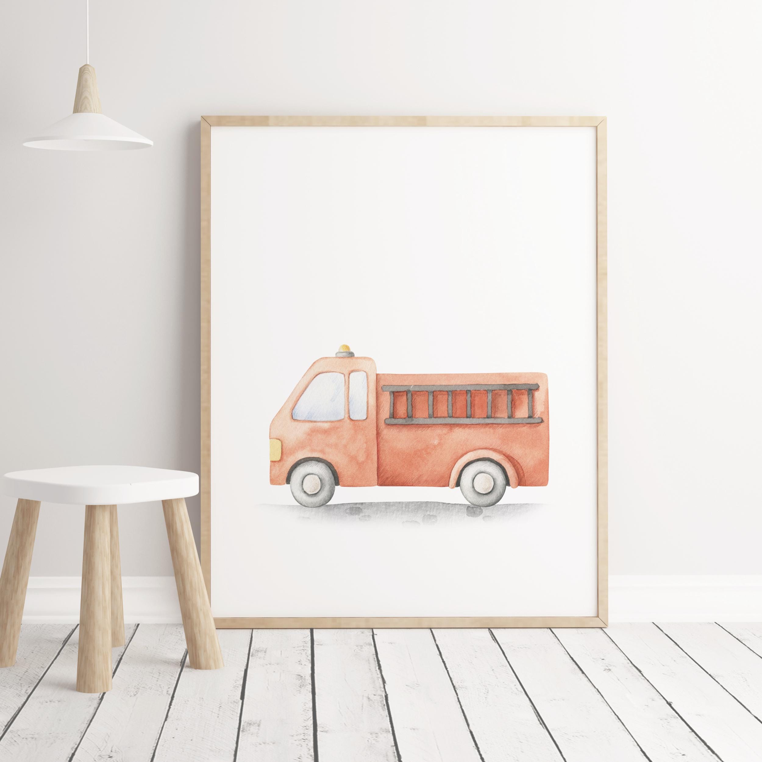 Watercolor Transport Print, Transport Printable, Police Car, Fire Truck ...