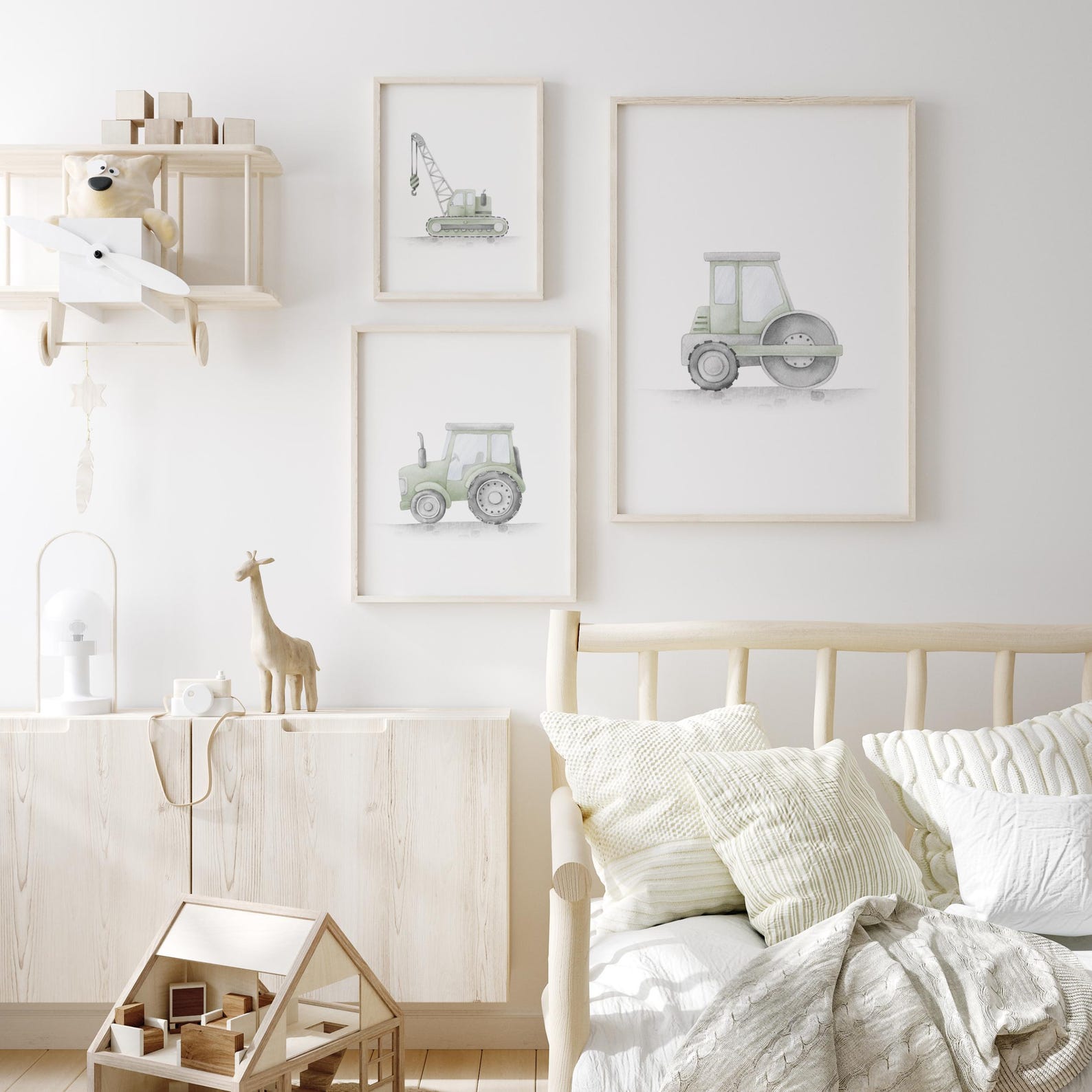 Sage Green Construction Vehicle Print,transport Poster,sage Green ...