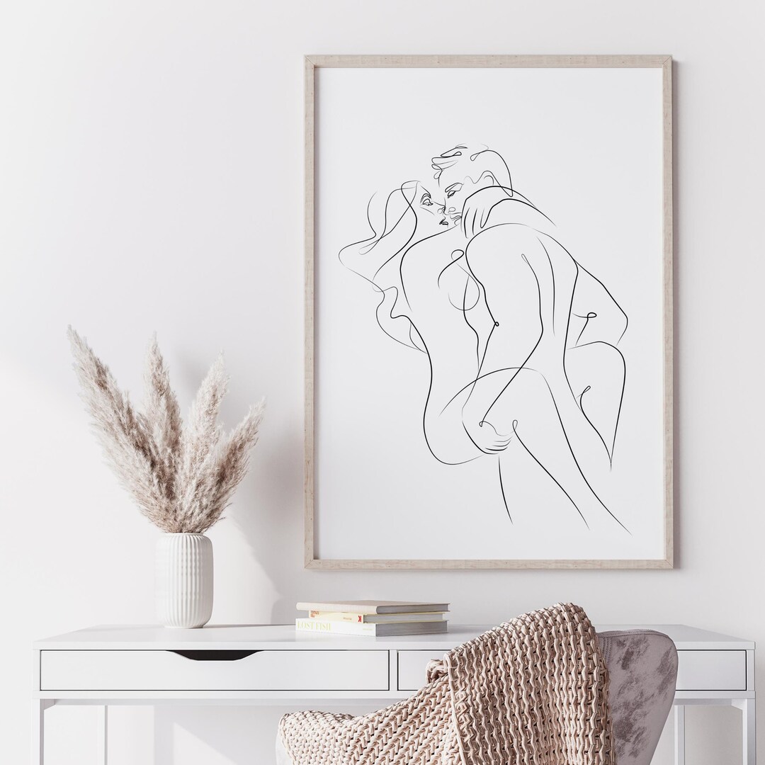 Erotic Line Art Print Sex Line Art Minimal Home Decor Black White