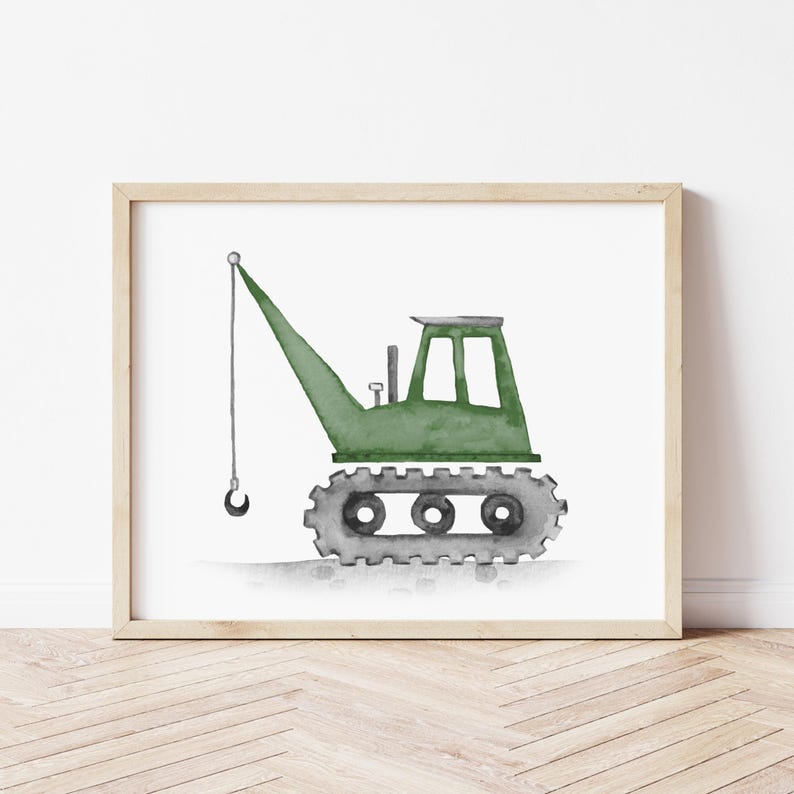 Hunter Green Construction Vehicle Print,transport Poster,sage Green ...
